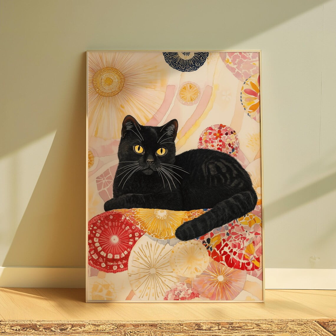 Abstract Black Cat Retro Wall Art, Unframed Paper Print Size 12x18 ...