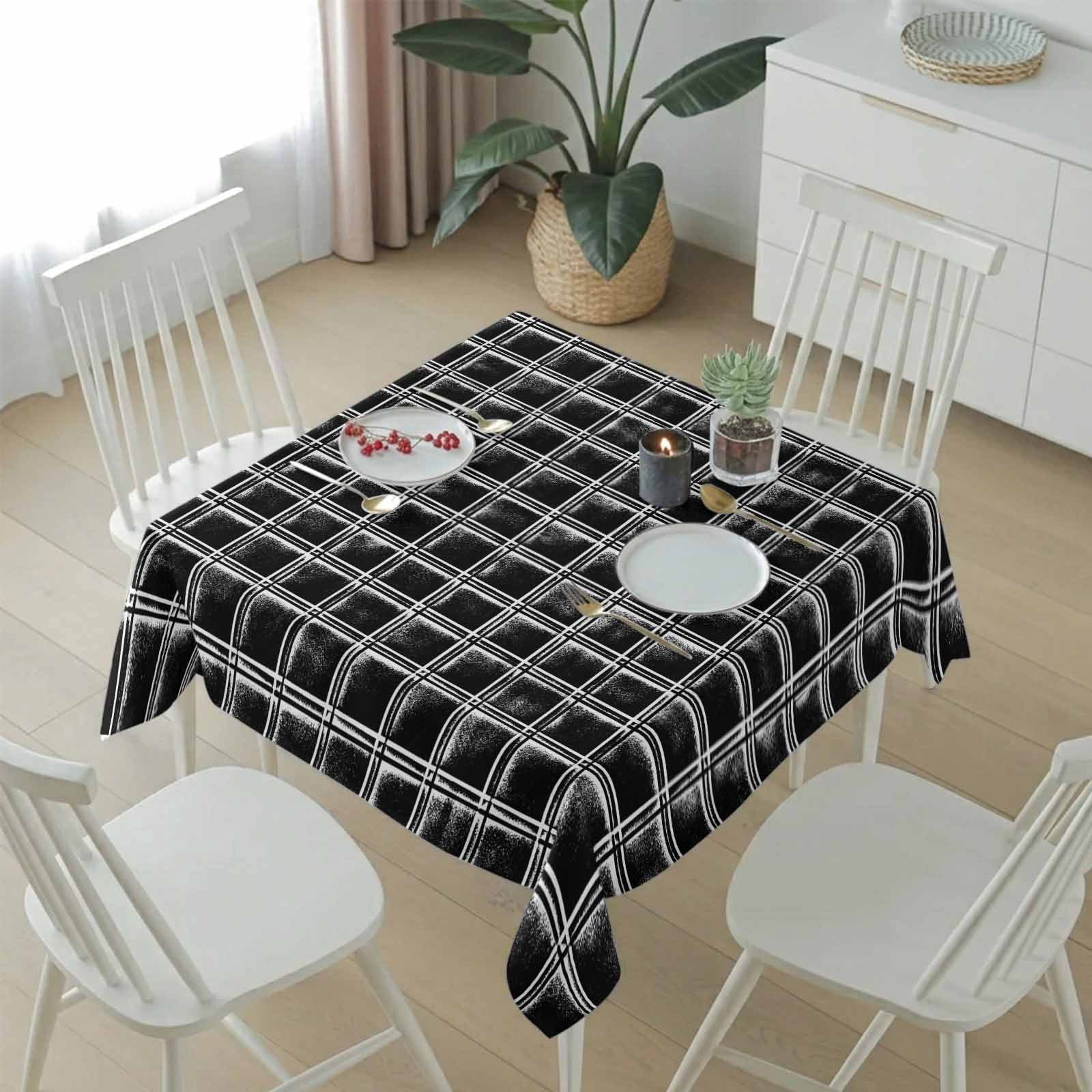 Abstract Black Checkered Table Cloth 54x54in, Waterproof Square ...