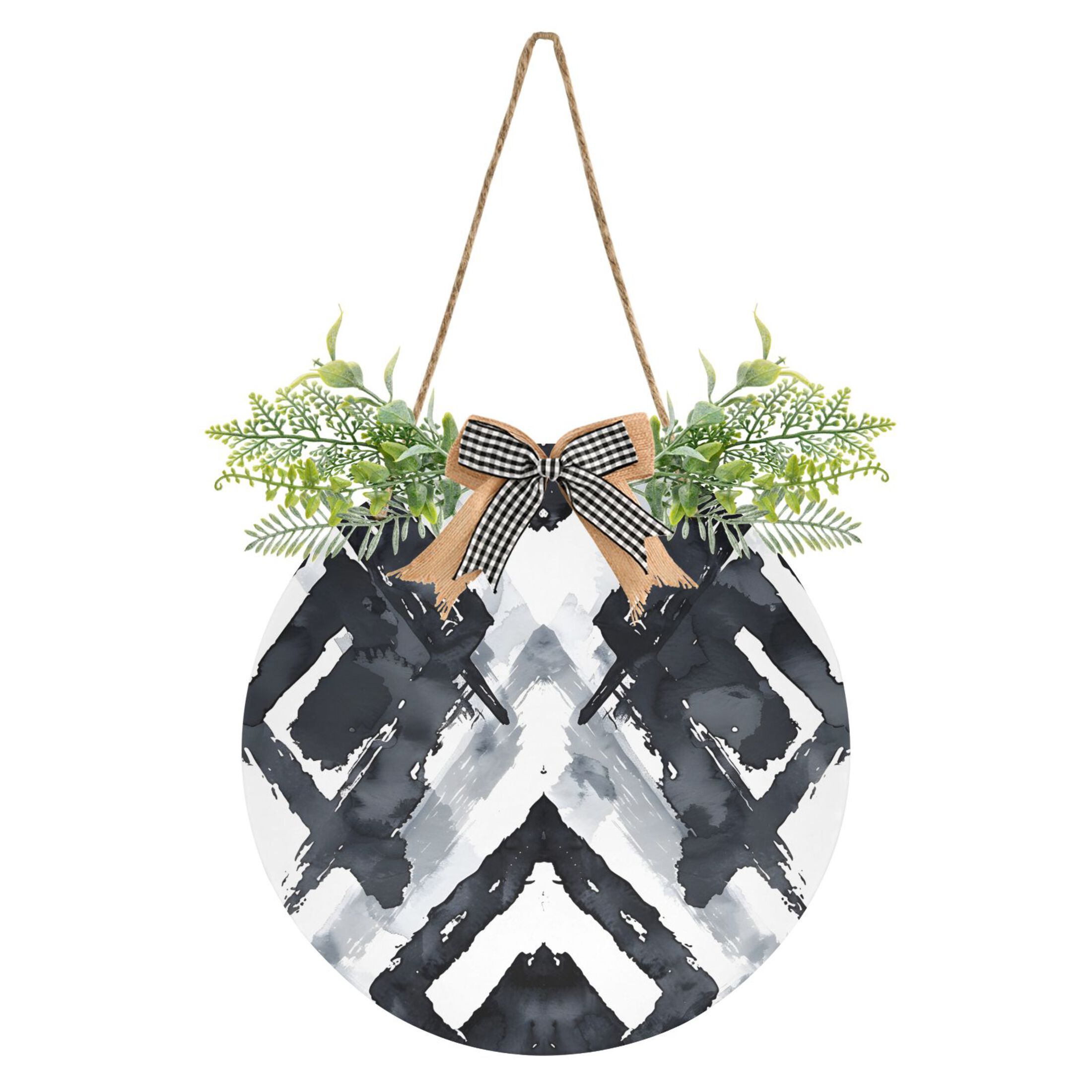 Abstract Black Chevron Welcome Front Door Sign Round 12 inch Porch ...