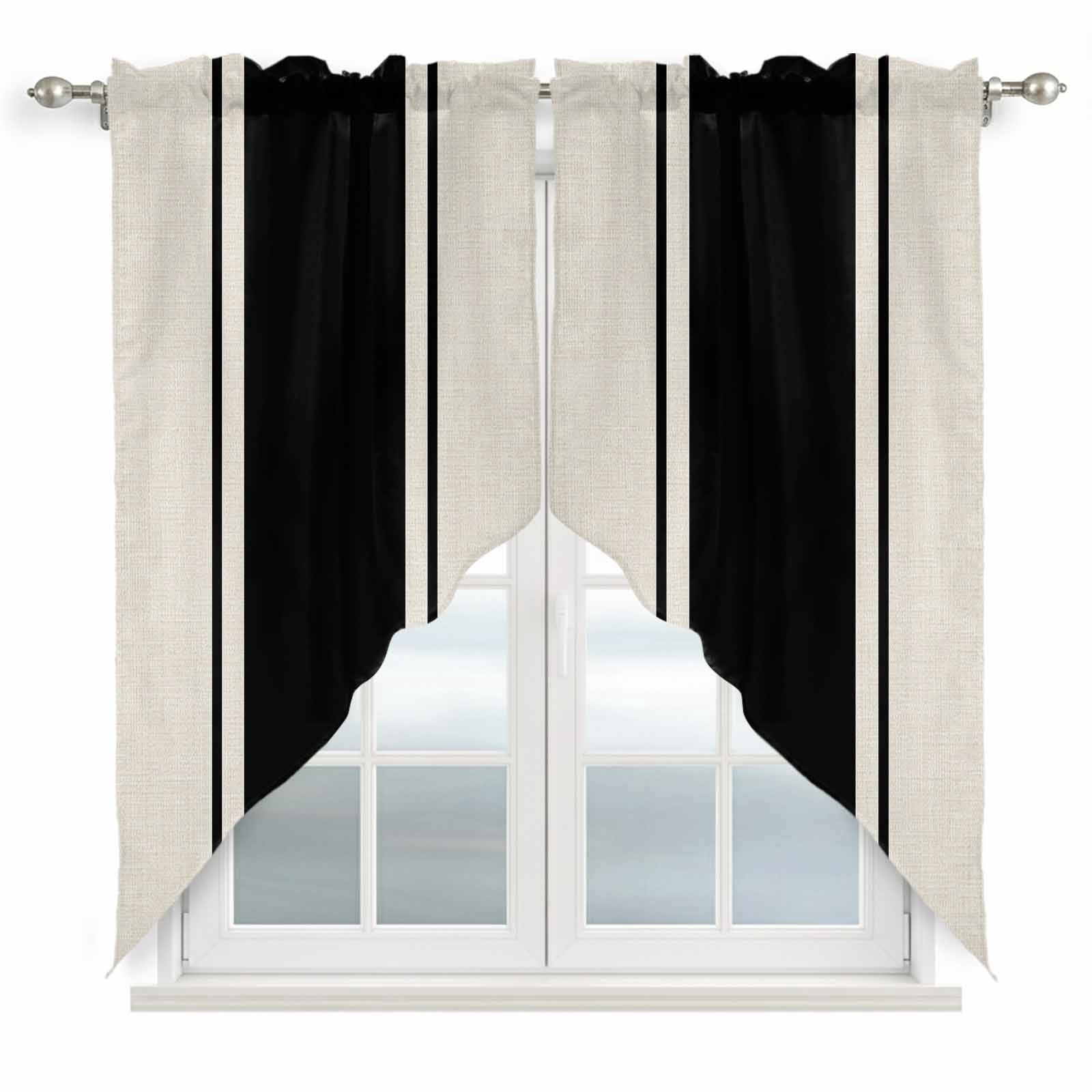 Abstract Black Color Block Swag Curtain Valance for Window 2 Panels ...