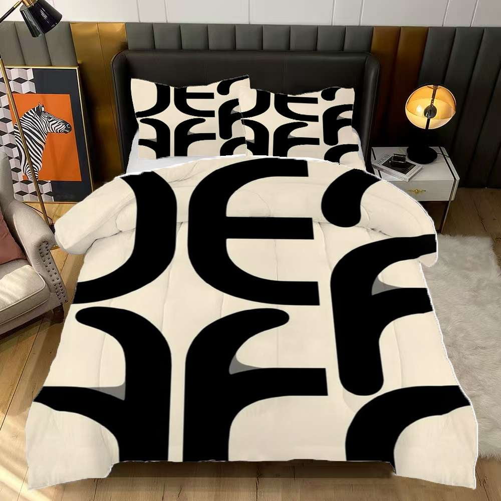 Abstract Black Cream Design Art Comforter Set King Size Bedding Set For ...