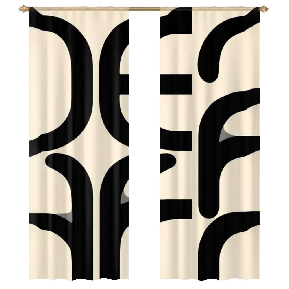 Abstract Black Cream Design Art Tulle Curtains For Living Room Chiffon ...