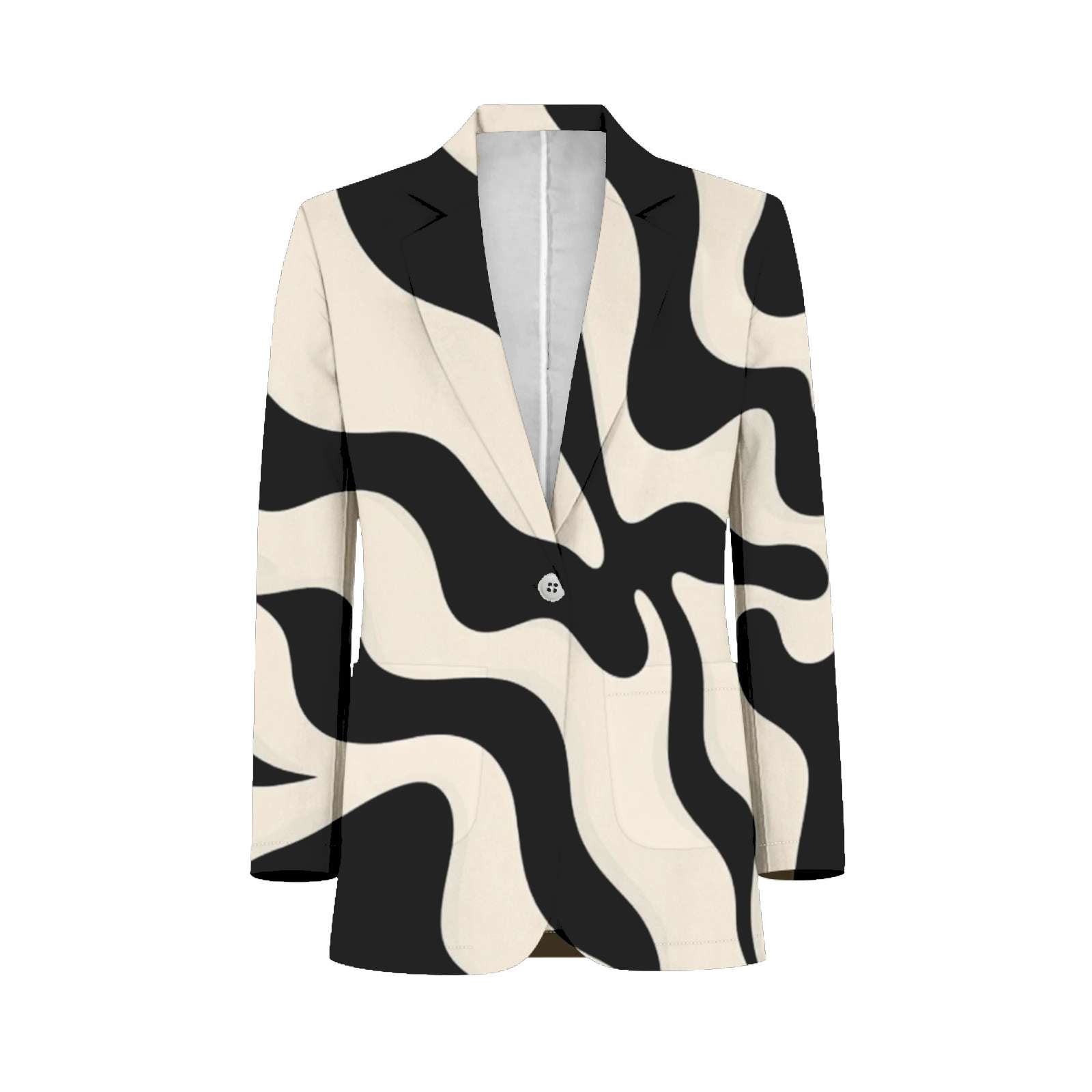 Abstract Black Cream Wavy Lines Mens Suits Shawl Collar Slim Fit Suit ...