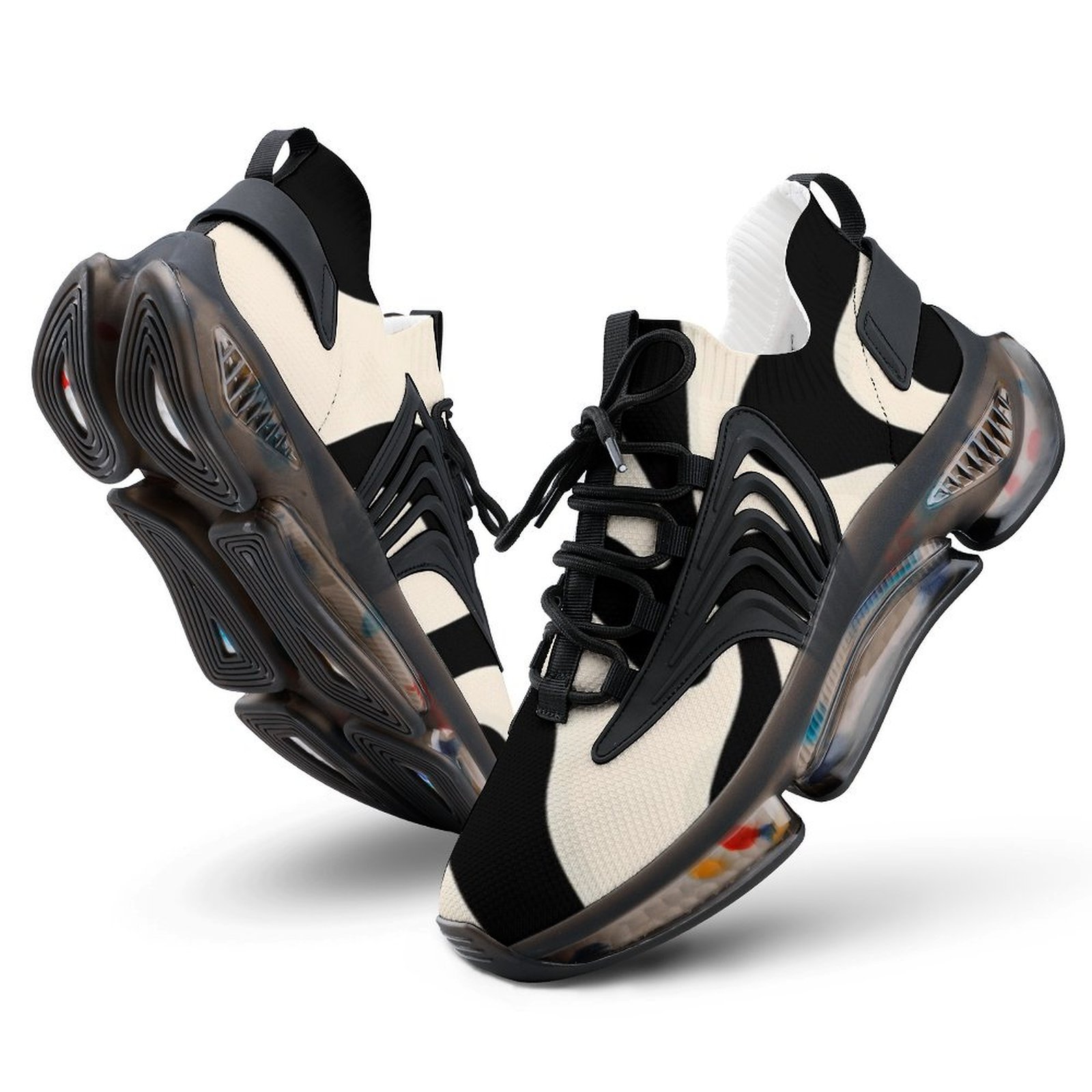 Abstract Black Cream Wavy Lines Walking Shoes for Men Woman Lightweight ...