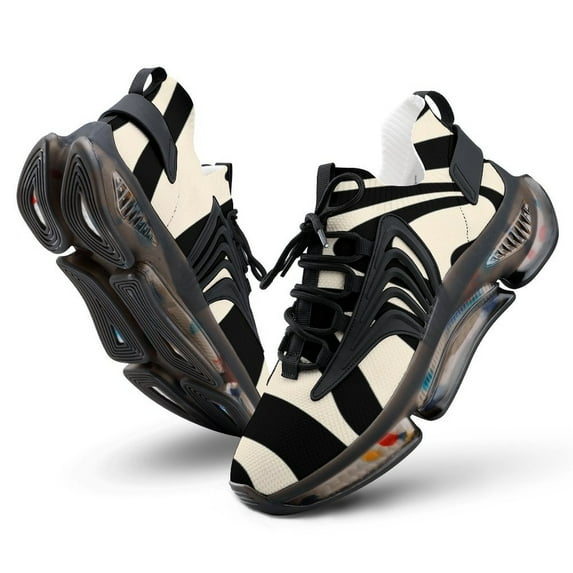 Abstract Black Cream Wavy Pattern Walking Shoes for Men Woman ...
