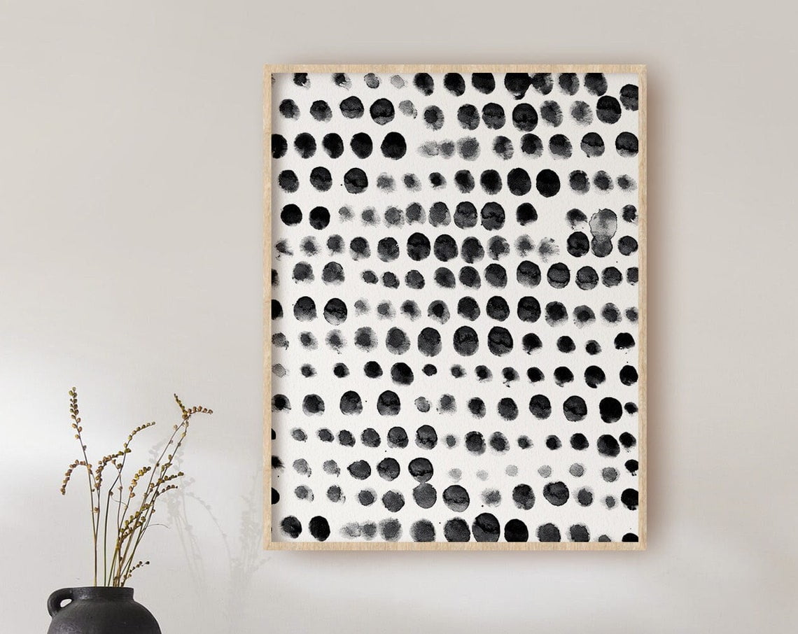 Abstract Black Dots Watercolor Art Print - Scandinavian Minimalist Dot ...