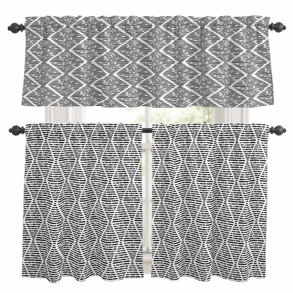 Abstract Black Geometric Kitchen Curtains Set for Windows, Argyle ...