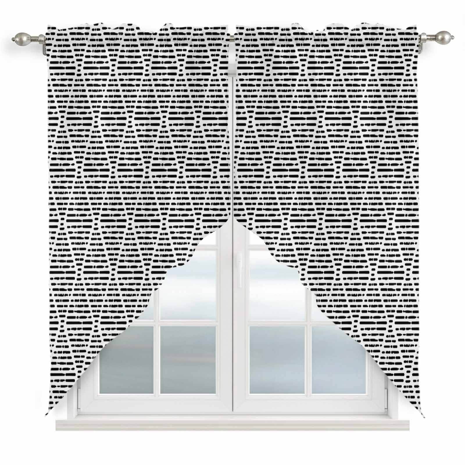 Abstract Black Geometric Swag Curtain Valance for Window 2 Panels ...