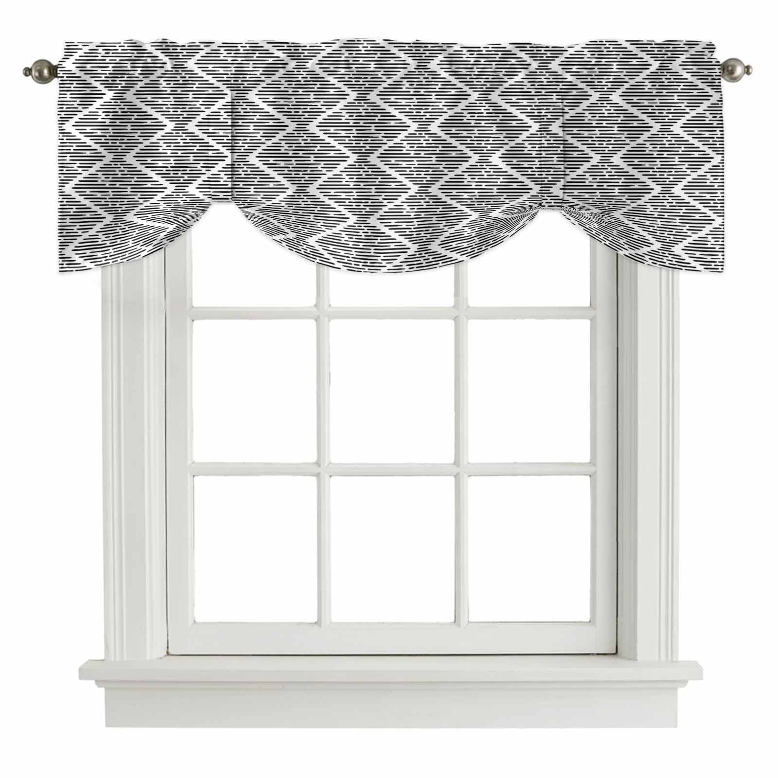 Abstract Black Geometric Tie Up Valance Curtains Argyle Stripes White ...