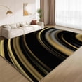 Abstract Black Gold Area Rugs Golden Wavy Lines Rugs Non Slip Low Pile ...