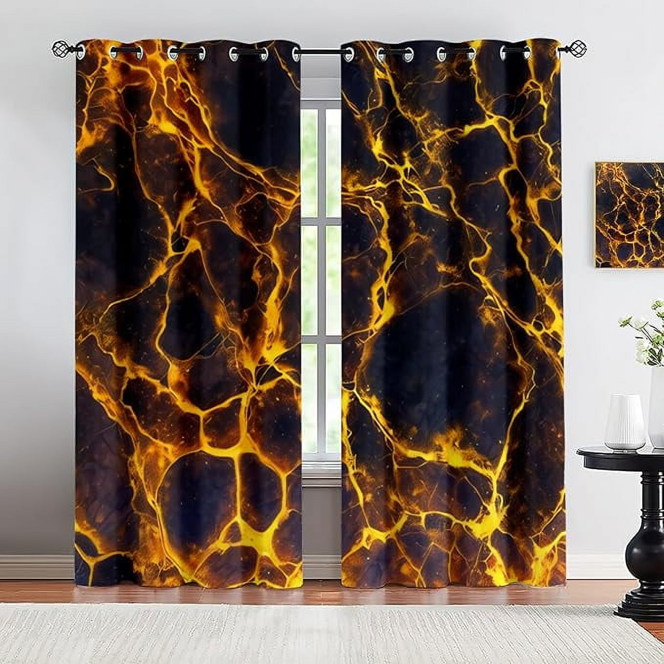 Abstract Black Gold Marble Black Out Curtains, Modern Window Treatments ...