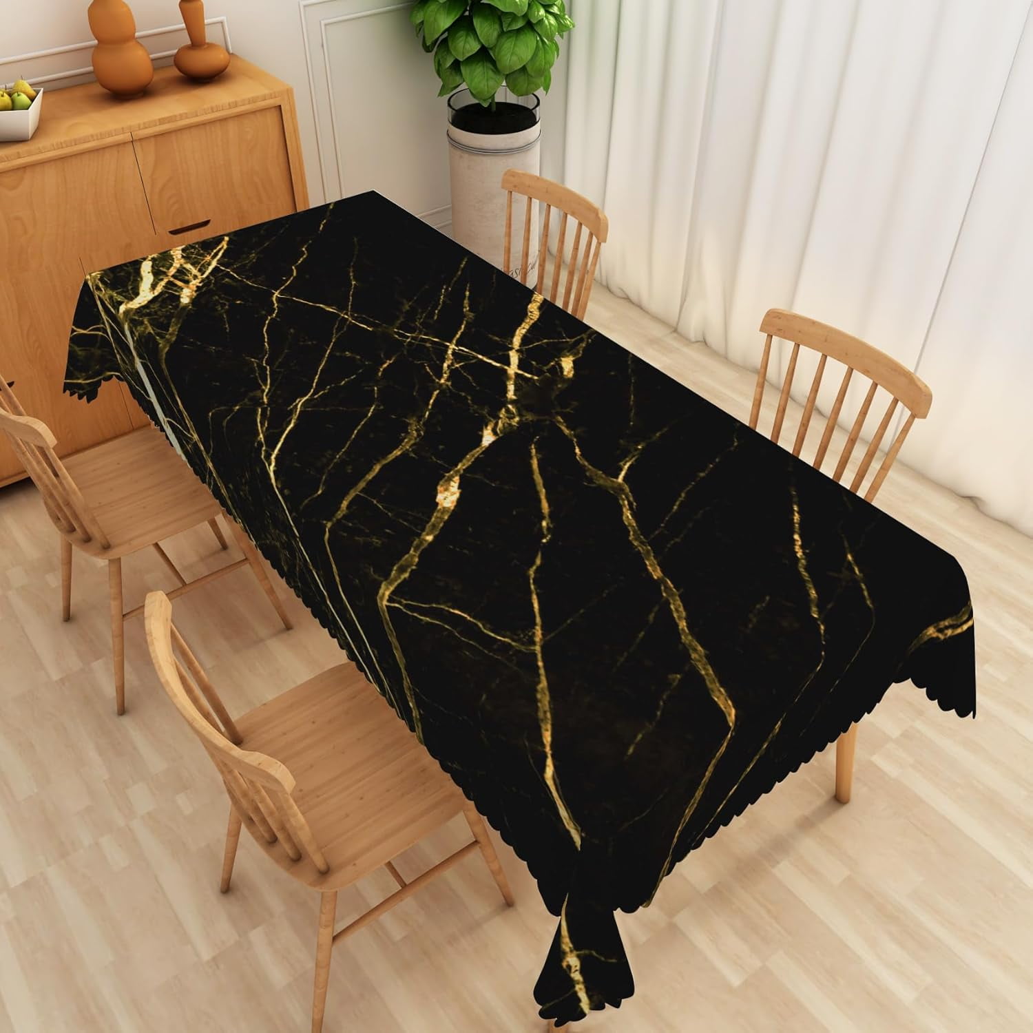 Abstract Black Gold Marble Tablecloth,60x90 Inch Modern Luxury Golden ...