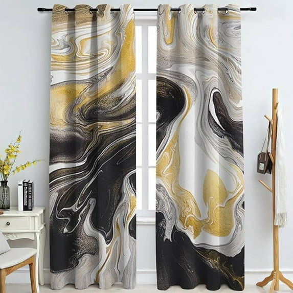 Abstract Black Gold Marble Texture Blackout Curtains, Modern Luxury ...