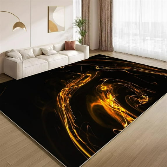 Abstract Black Gold Rug 4x5 Area Rugs Flame Texture Burnt Orange Rugs ...