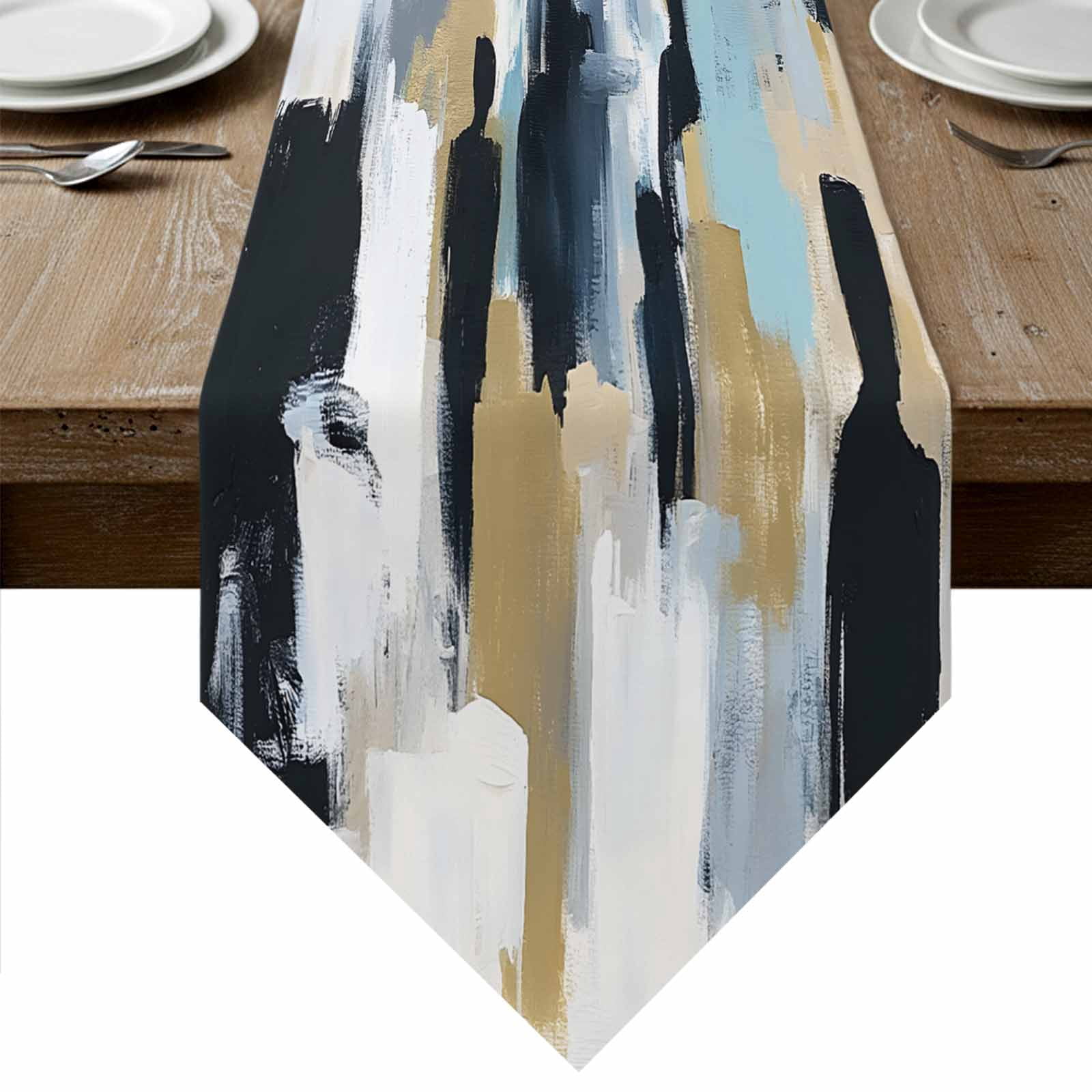Abstract Black Gold Table Runner Linen Burlap Table Runner 36 Inches ...