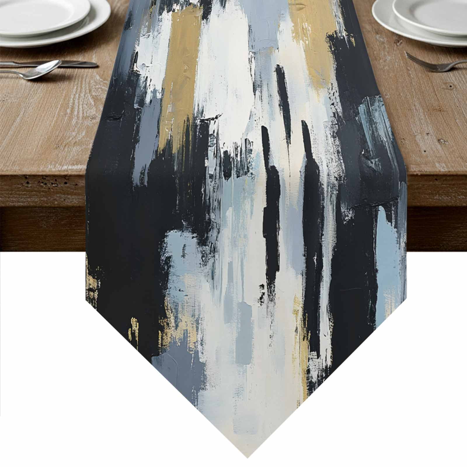 Abstract Black Gold Table Runner Linen Burlap Table Runner 90 Inches ...