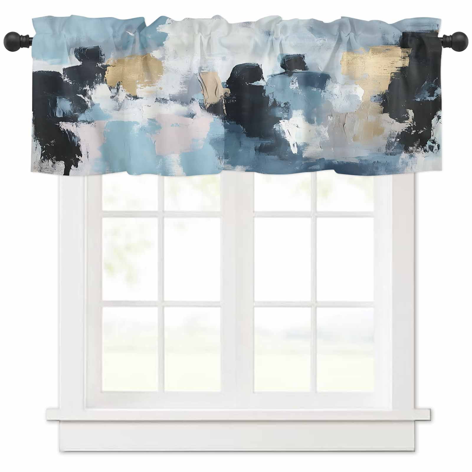 Abstract Black Gold Valances for Windows Farmhouse Kitchen Curtains ...