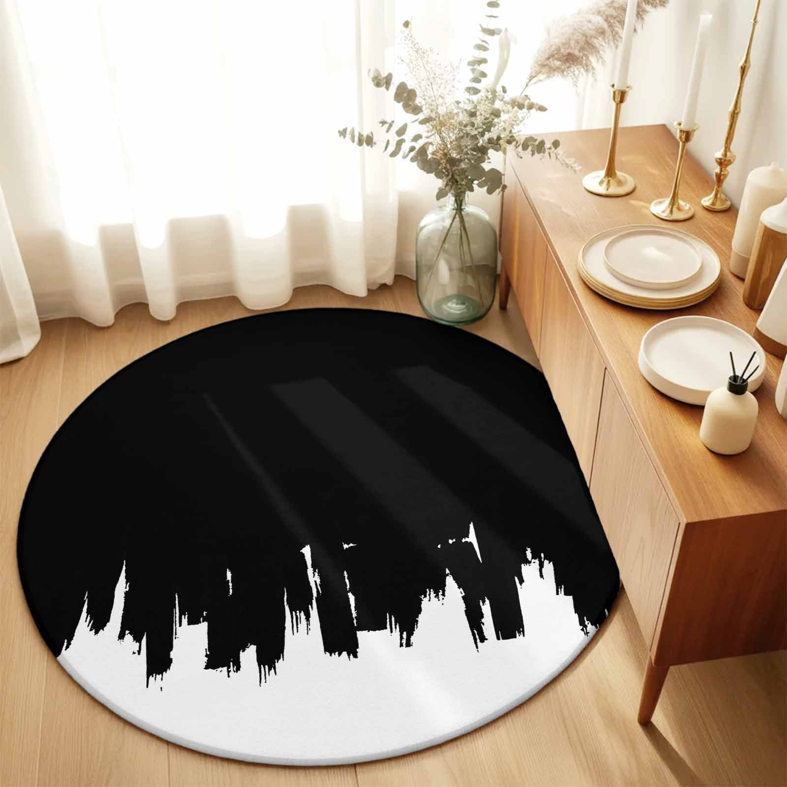Abstract Black Graffiti Texture Round Area Rug 3ft,Living Room Rug Non ...