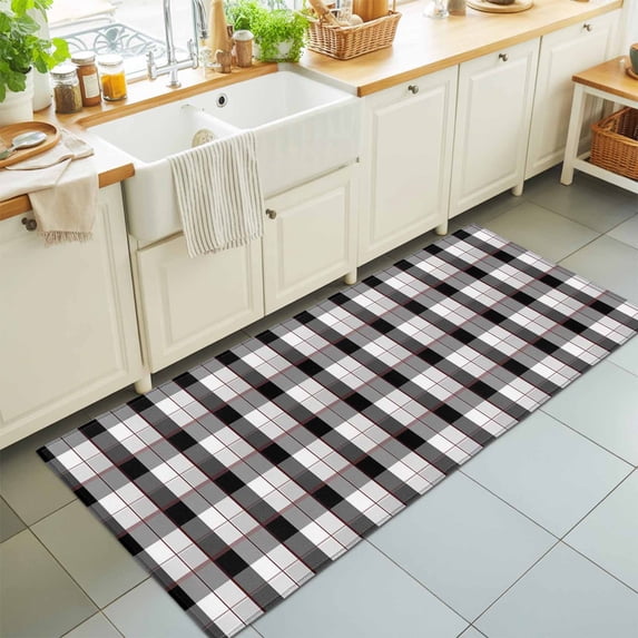 Abstract Black Gray White Checker Rectangle Rug 2'x6' Modern Retro ...