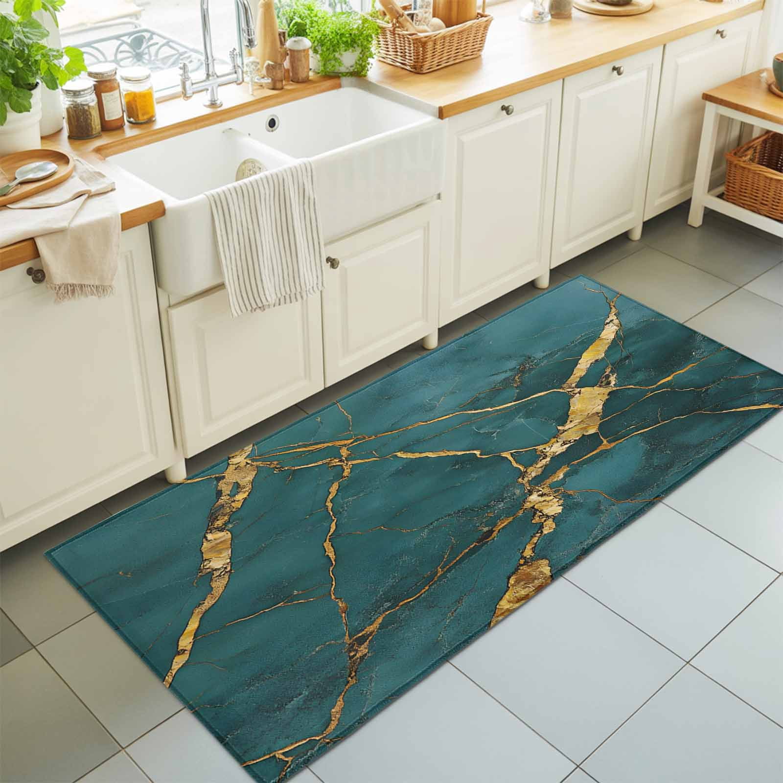 Abstract Black Green Marble Texture Rectangle Area Rug 2x6ft,Living ...