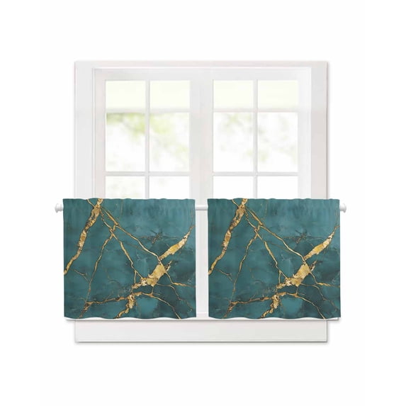 Abstract Black Green Marble Texture Short Blackout Curtains 30 Inch ...