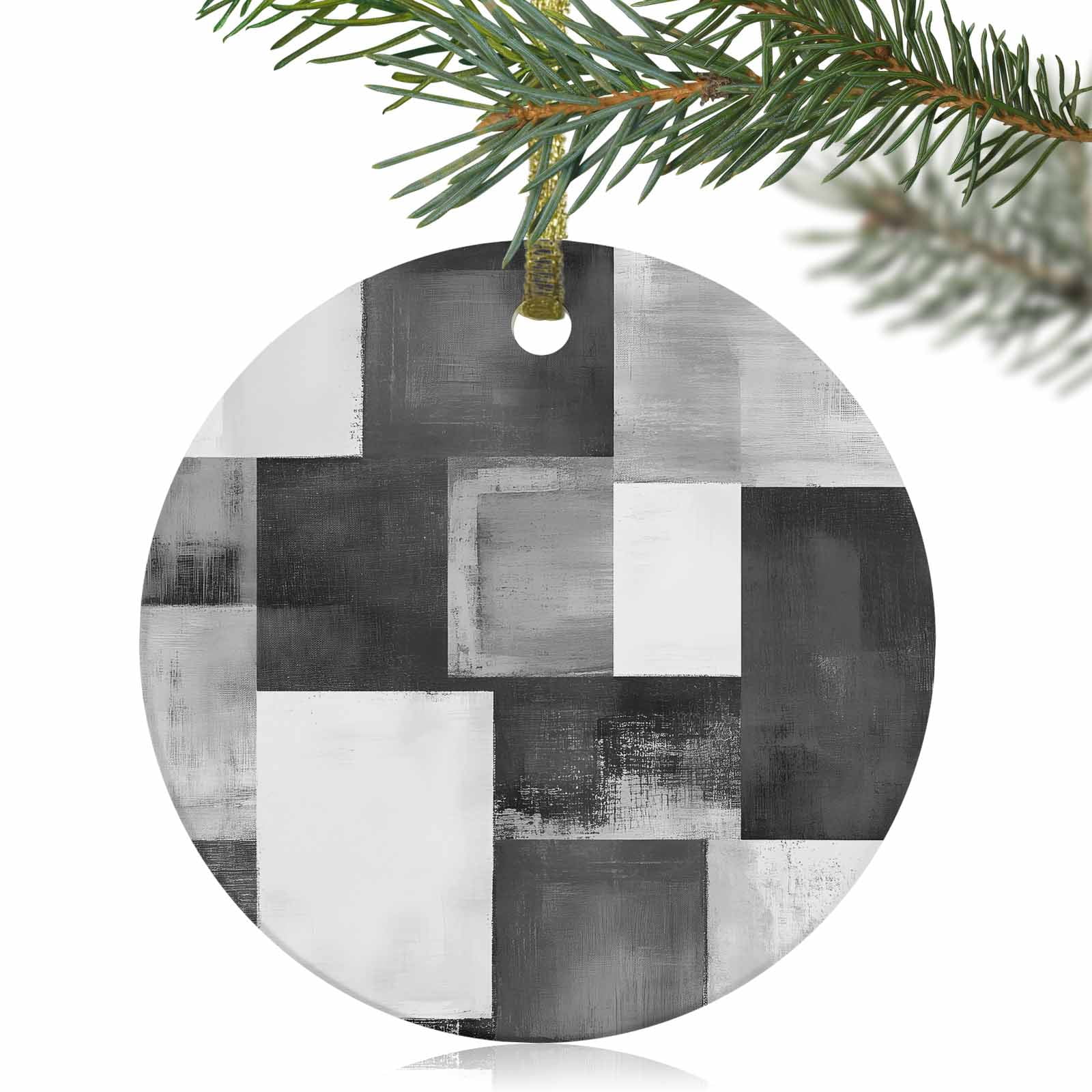 Abstract Black Grey Color Block Christmas Ceramic Ornament 2025,3 ...