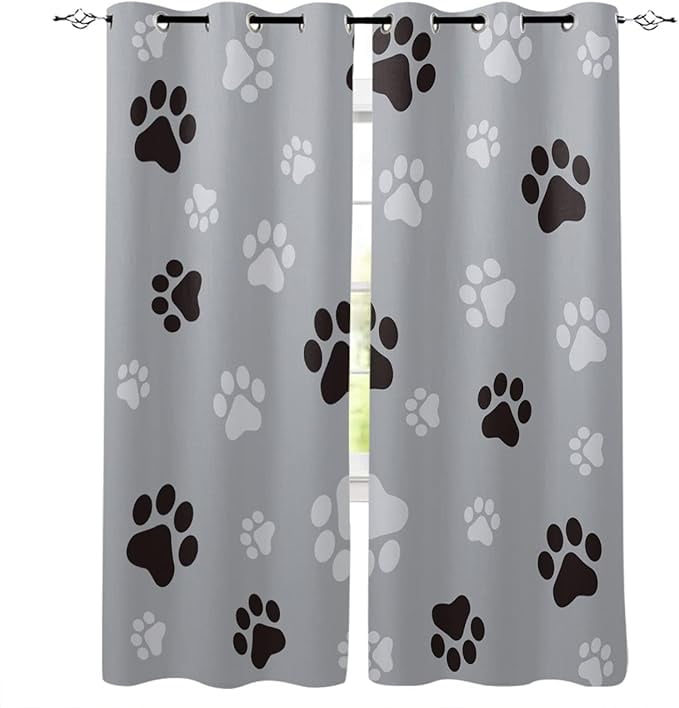 Abstract Black Grey Dog Paw Print Kids Window Treatments, Cartoon Theme ...