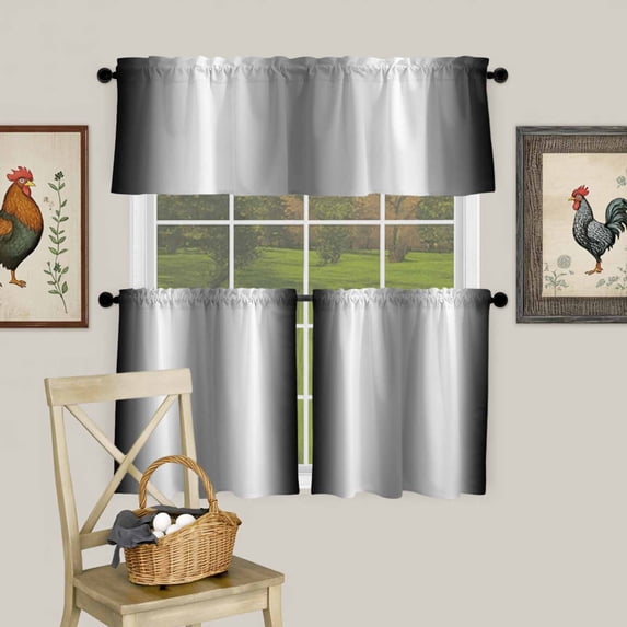 Abstract Black Grey Gradient Curtain Tier and Valance Set 3 Piece ...