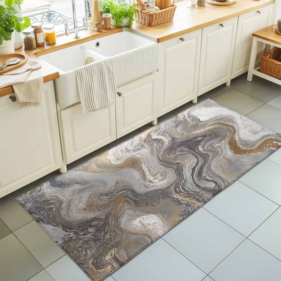 Abstract Black Grey Marble Texture Rectangle Rug 2'x6' Modern Fluid Art ...