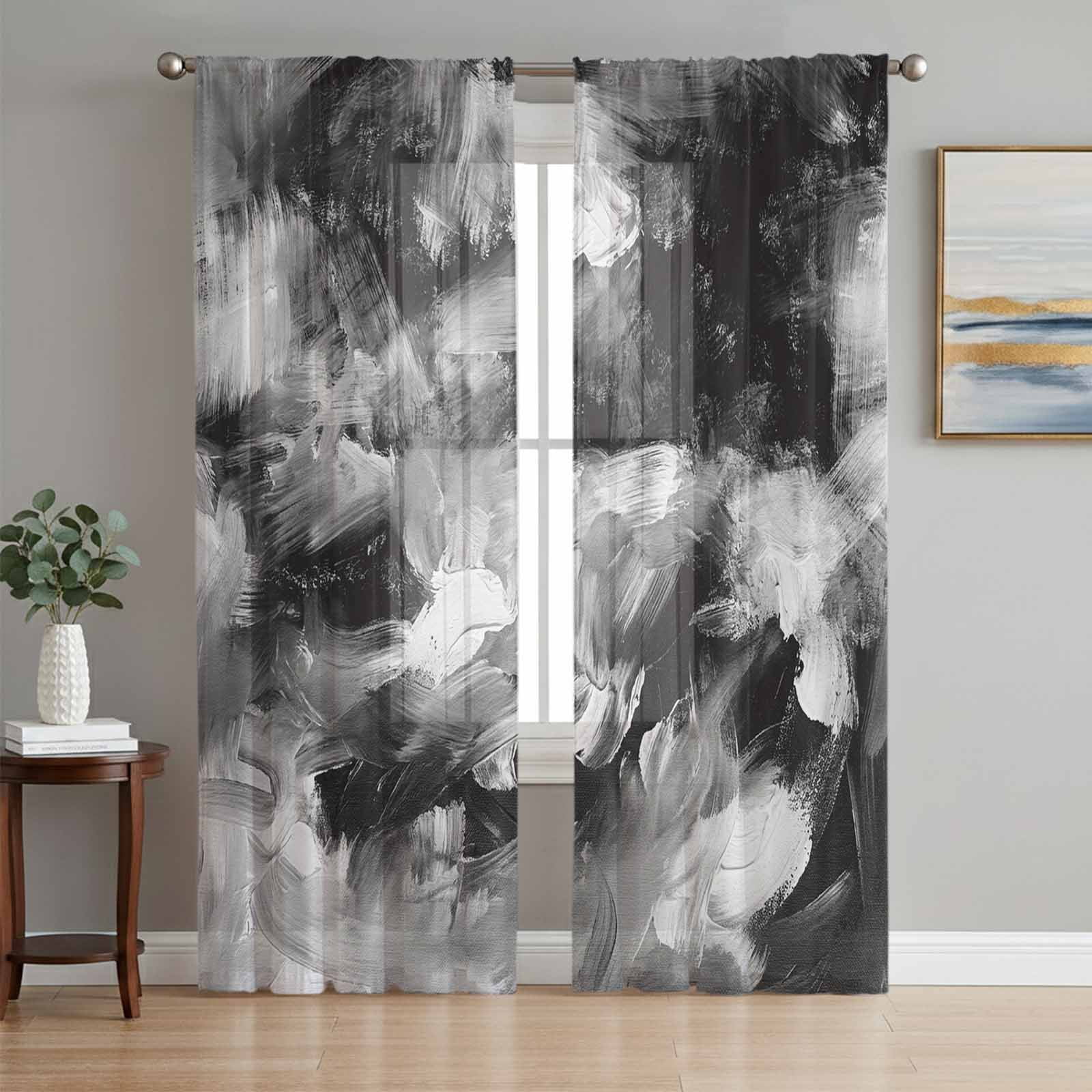 Abstract Black Grey Sheer Curtains for Living Room Bedroom Vintage ...