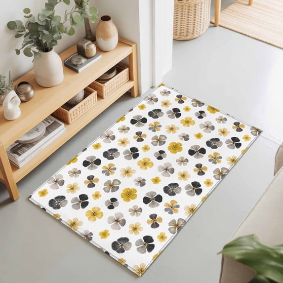 Abstract Black Grey Yellow Flower Rectangle Rug 2'x3' Farmhouse Floral ...