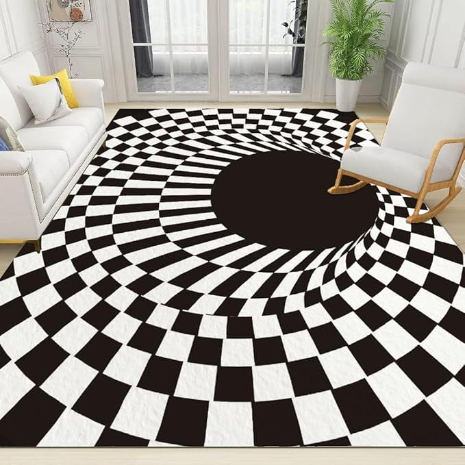 Abstract Black Hole Black And White Checkerboard Area Rugs For Living ...