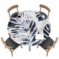 Abstract Black Leaf Round Fitted Tablecloth with Elastic Edge Tropical ...