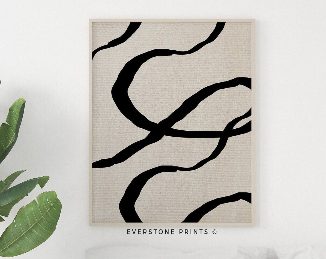 Abstract Black Line Art, Contemporary Art, Black Line Print, Modern Art ...