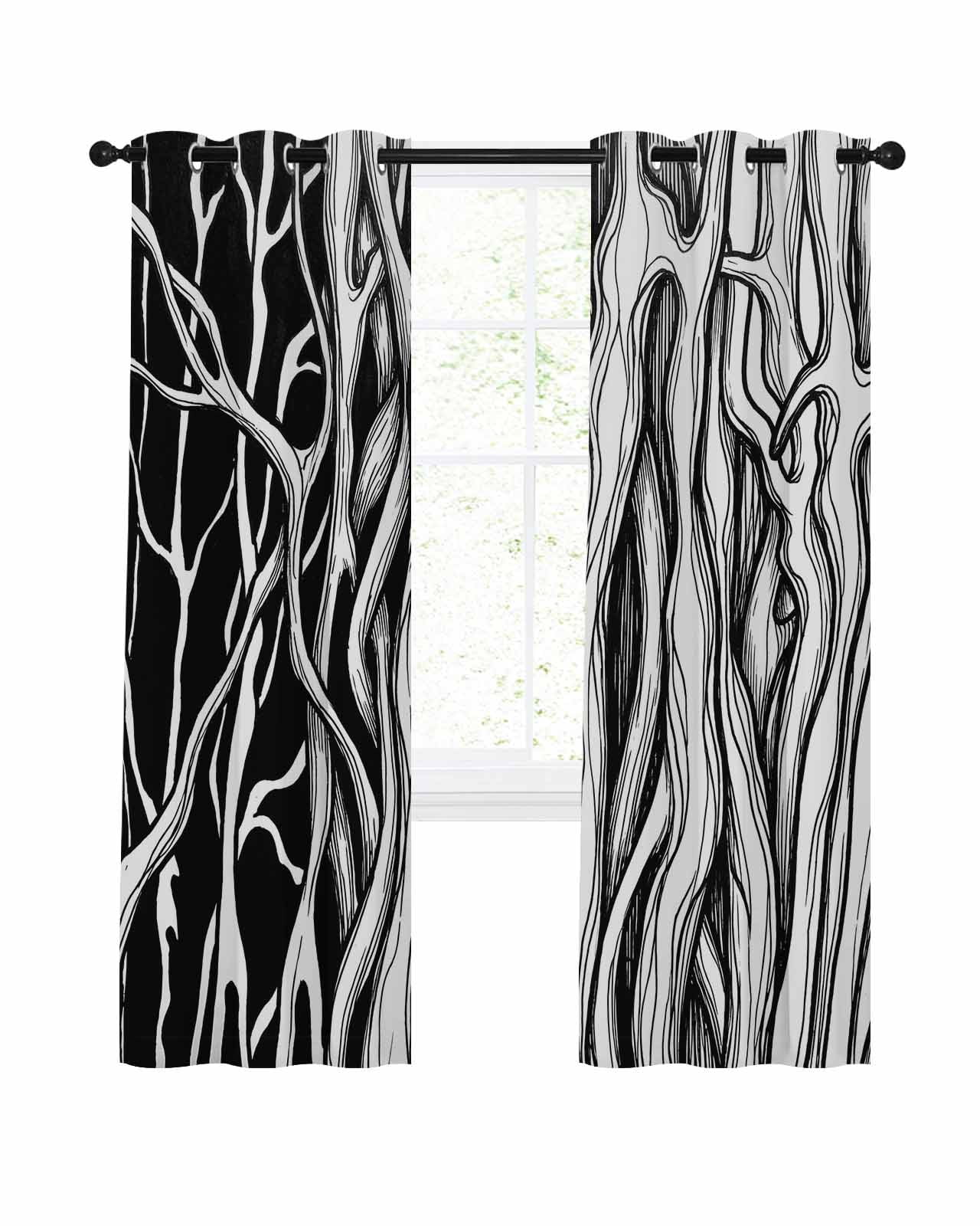 Abstract Black Line Blackout Curtains 63 Inch Length Tree Trunk Texture ...