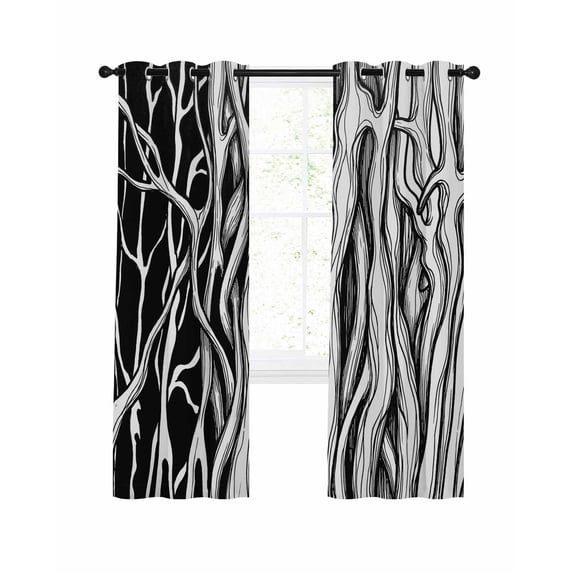 Abstract Black Line Blackout Curtains 63 Inch Length Tree Trunk Texture ...