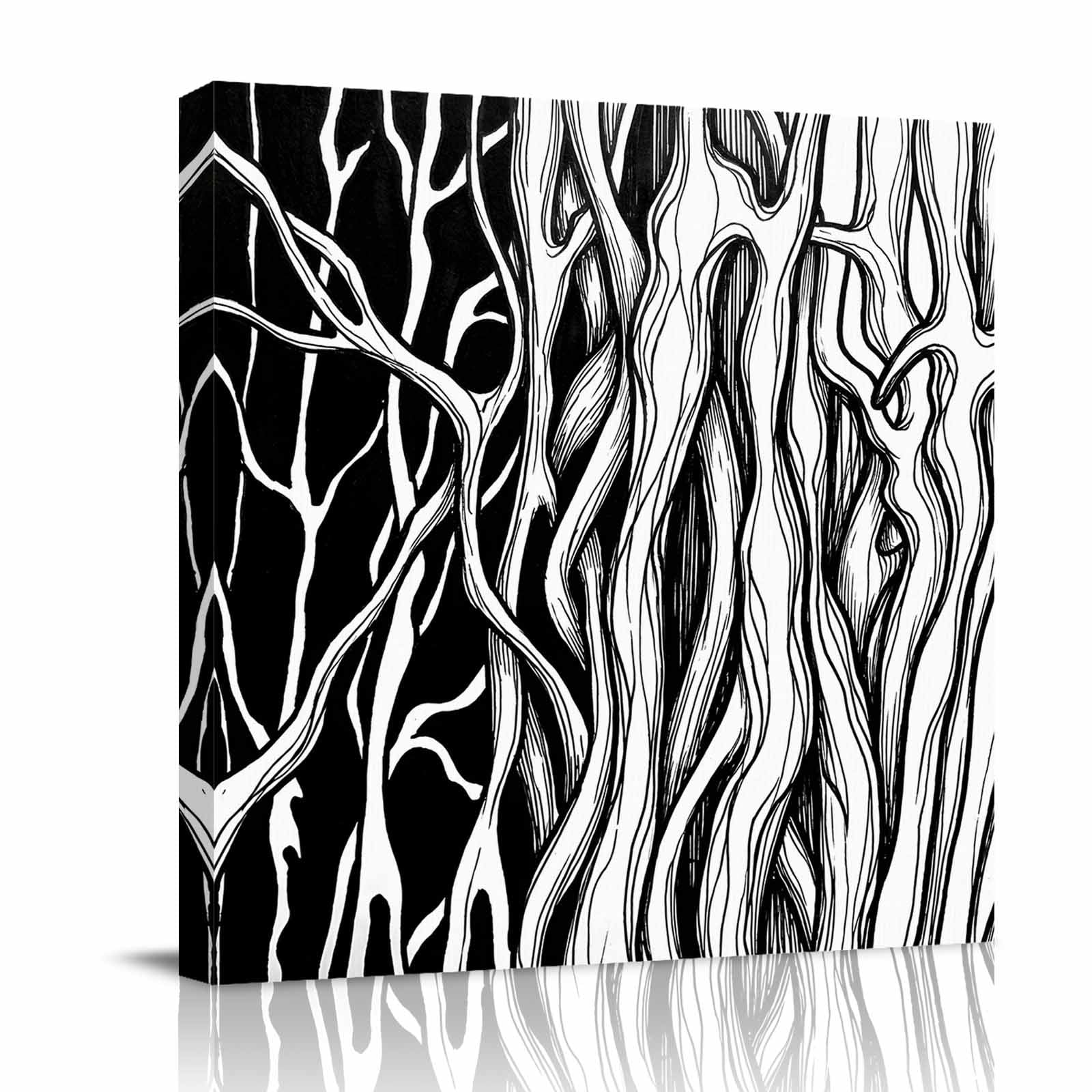Abstract Black Line Canvas Wall Art for Living Room, Tree Trunk Texture ...