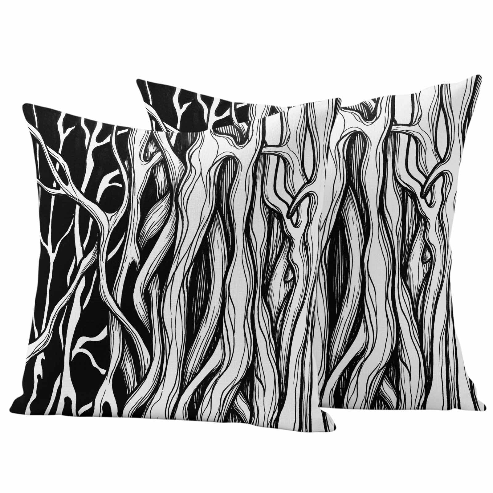 Abstract Black Line Outdoor Pillow Covers Set of 2 Tree Trunk Texture ...