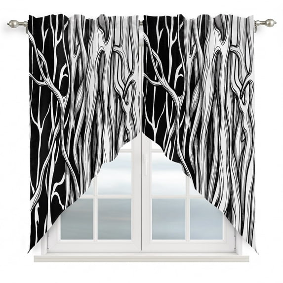 Abstract Black Line Swag Curtain Valance for Small Windows, Tree Trunk ...