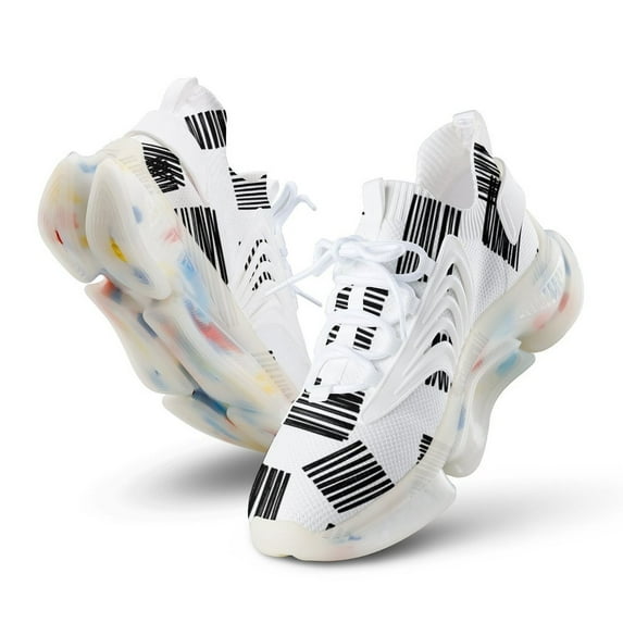 Abstract Black Lines White Background Walking Shoes for Men Woman ...