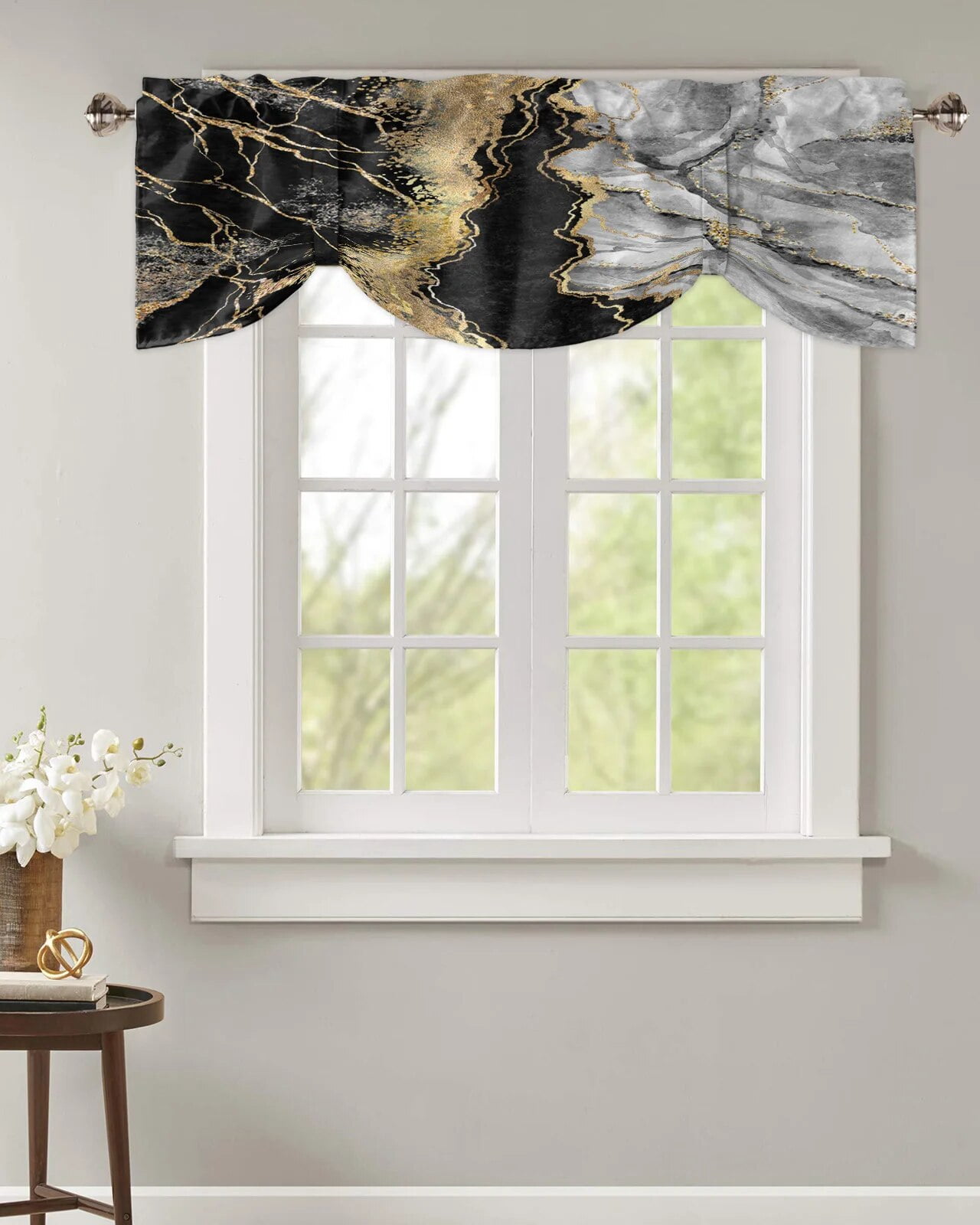 Abstract Black Marble Kitchen Valance Curtain Window Valance for Living ...