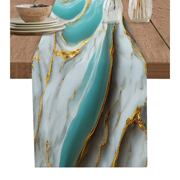 Abstract Black Marble Table Runner Cotton Linen Wedding Dining Table ...