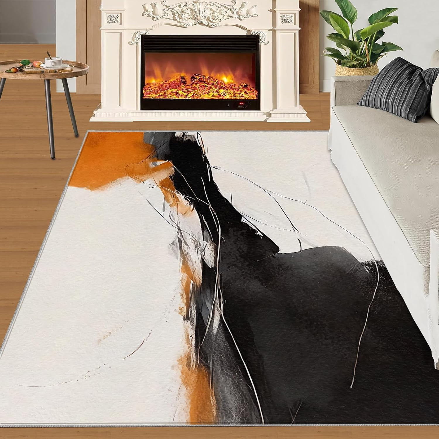 Abstract Black Orange Color Ink Pattern Rug ，Modern Style Northern ...