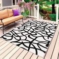 Abstract Black Outdoor Rug for Patio/Deck/Porch, Non-Slip Large Area ...