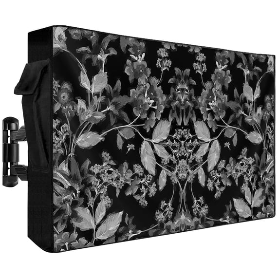 Abstract Black Outdoor TV Cover 48 to 50 inch and White Flowers with ...
