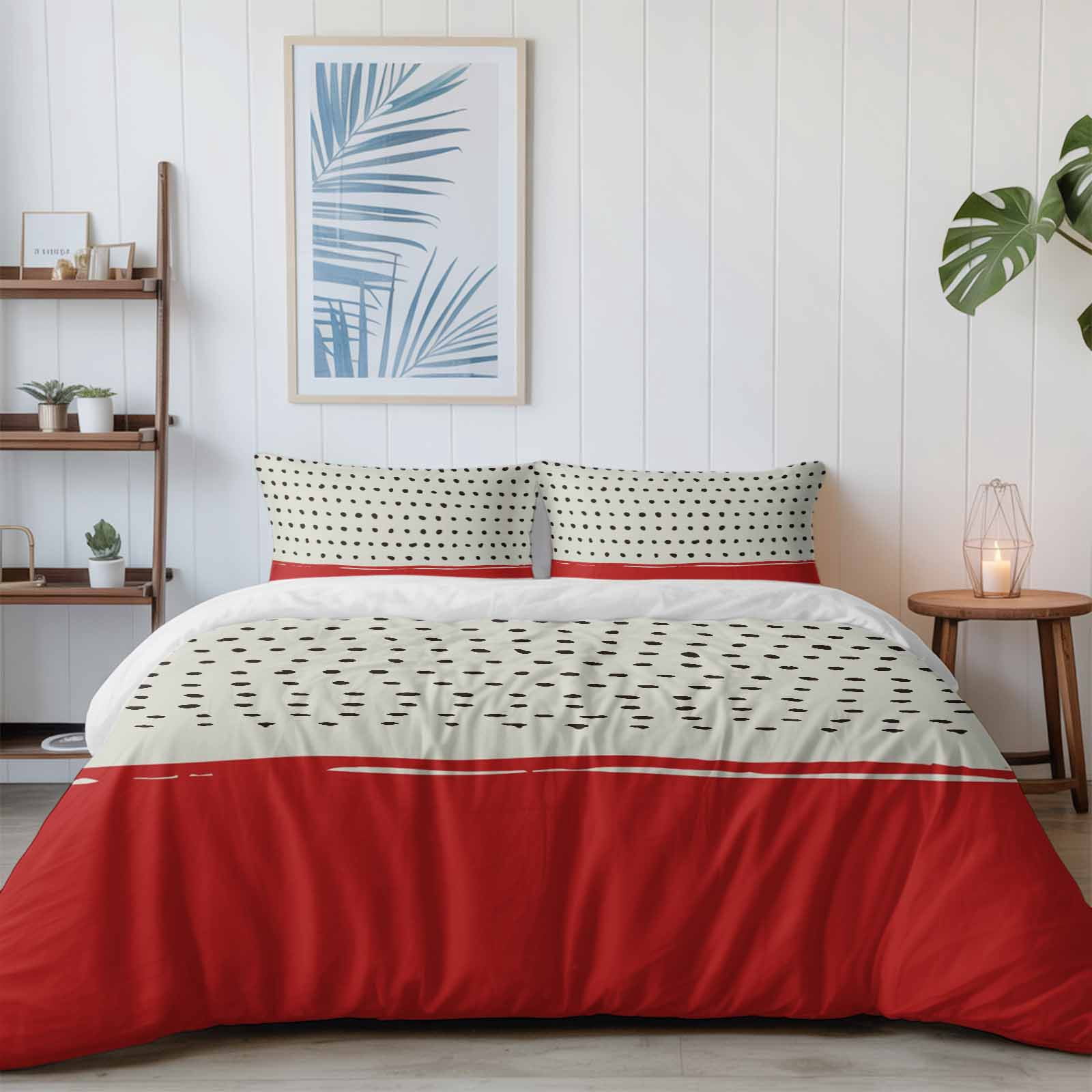 Abstract Black Polka Dot California King Size Bed Set,Modern Red Bottom ...