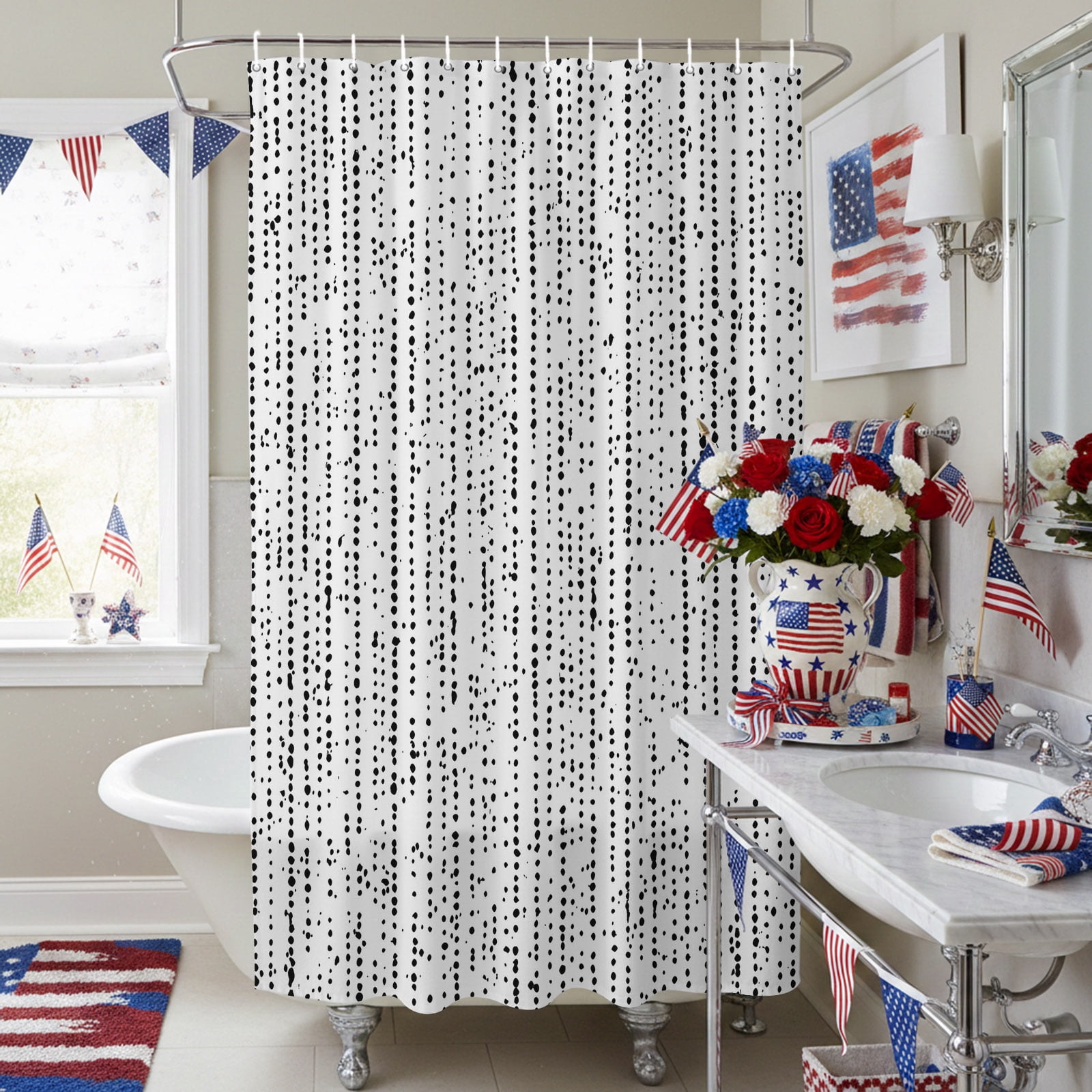 Abstract Black Polka Dot Shower Curtain for Bathroom, Minimalist Dotted ...