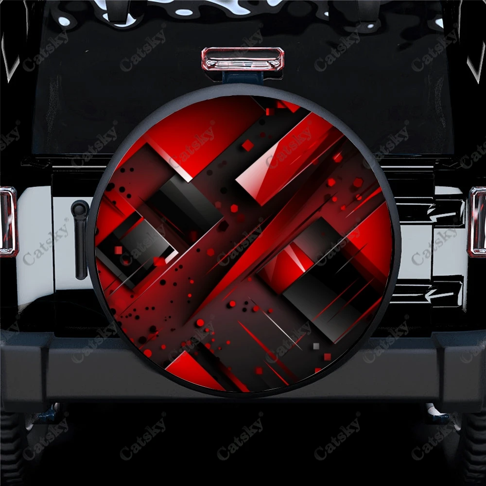 Abstract Black Red Polyester Universal Spare Wheel Tire Cover Custom ...
