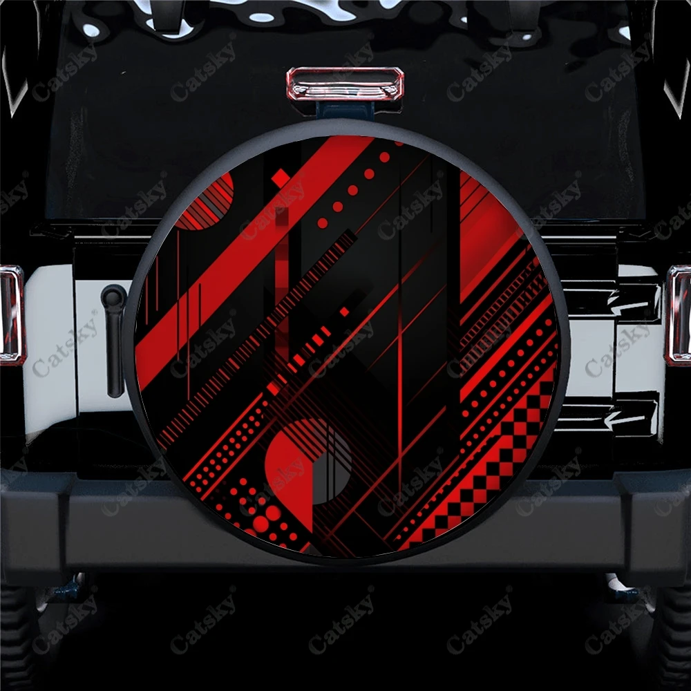 Abstract Black Red Polyester Universal Spare Wheel Tire Cover Custom ...