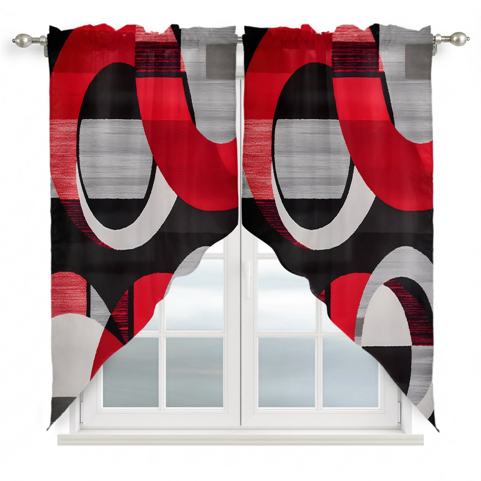 Abstract Black Red Swag Curtain Valance for Window 2 Panels Abstract ...